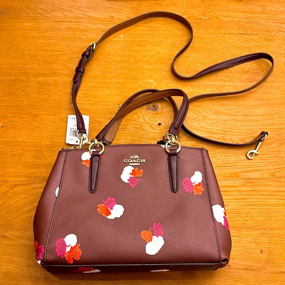 Coach | Bags | Coach Mini Christie Carryall Burgundy Flower Print W ...